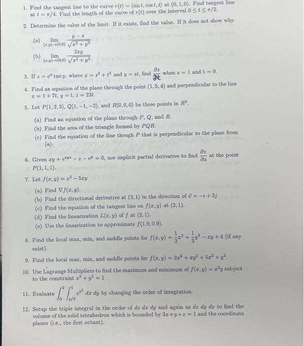 1. Find the tangent line to the curve | Chegg.com