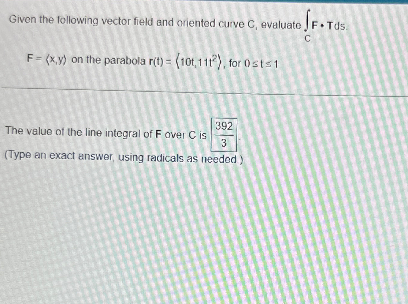 Solved Given the following vector field and oriented curve | Chegg.com