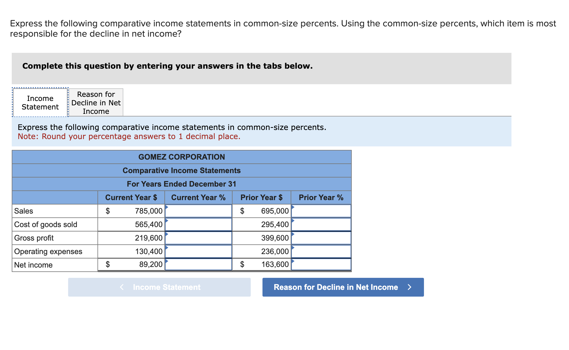 Solved Express the following comparative income statements | Chegg.com