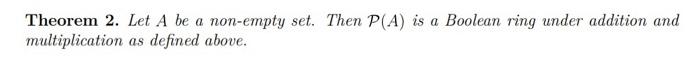 Solved Theorem 2. Let A be a non-empty set. Then P(A) is a | Chegg.com