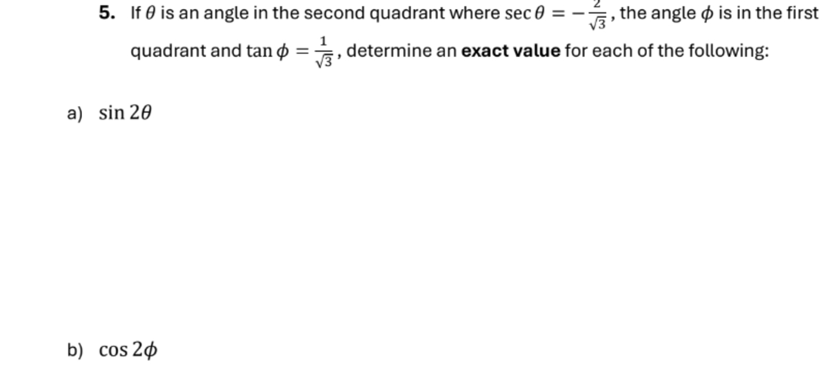 Solved If θ is an ﻿angle in ﻿the second quadrant where | Chegg.com