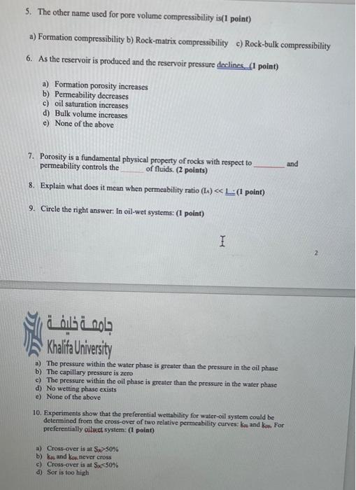 Solved 5. The other name used for pore volume | Chegg.com