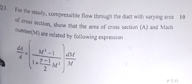 Q.3. ﻿For the steady, compressible flow through the | Chegg.com