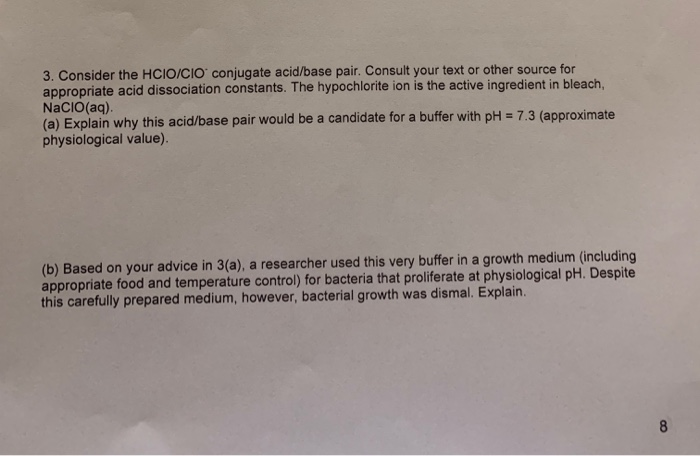Solved 3. Consider the HCIO/CIO conjugate acid/base pair. | Chegg.com