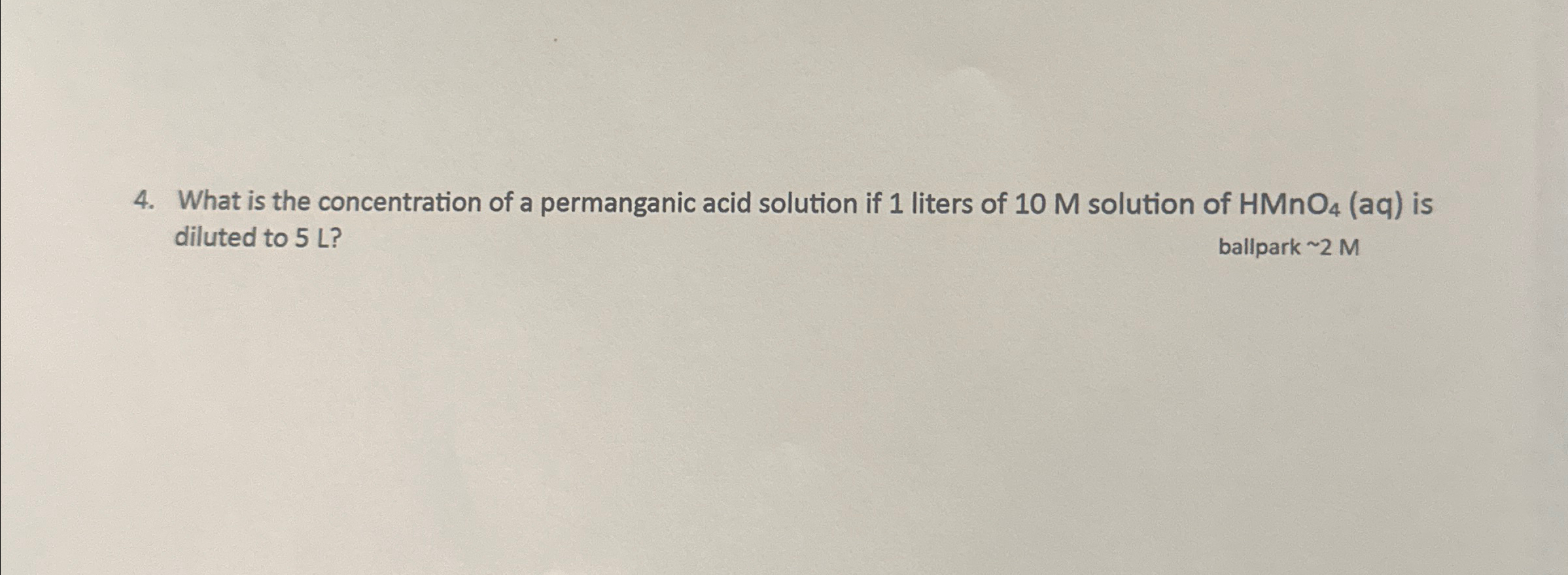 Solved What is the concentration of a permanganic acid | Chegg.com