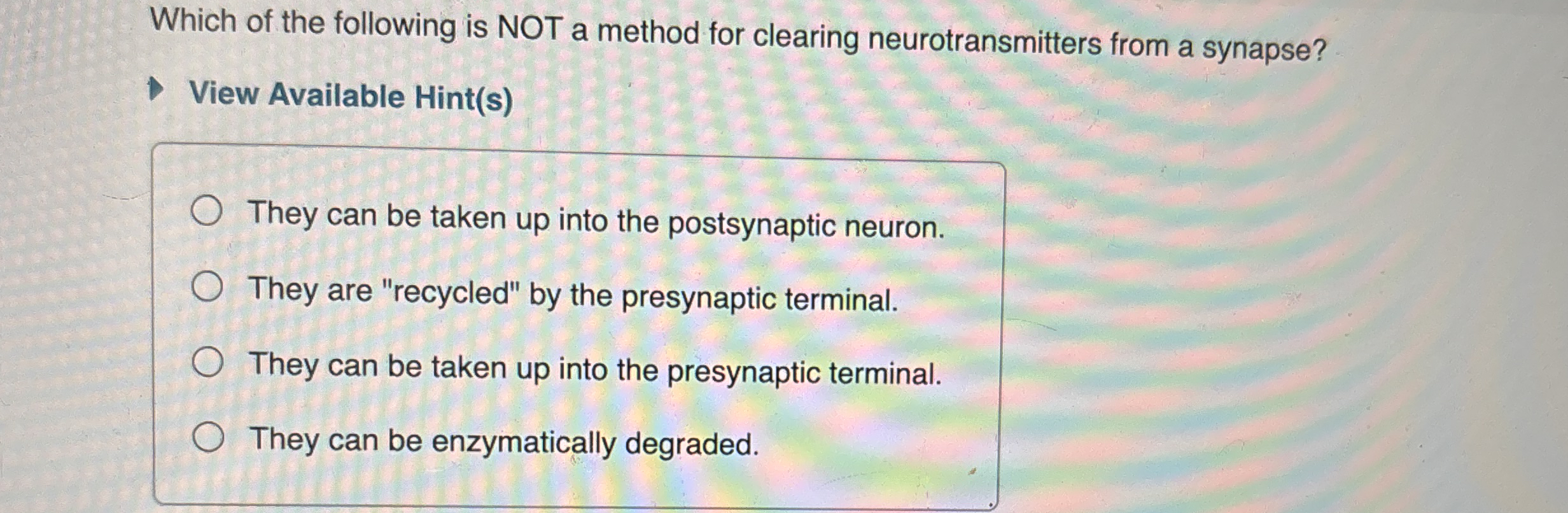 Solved Which of the following is NOT a method for clearing | Chegg.com