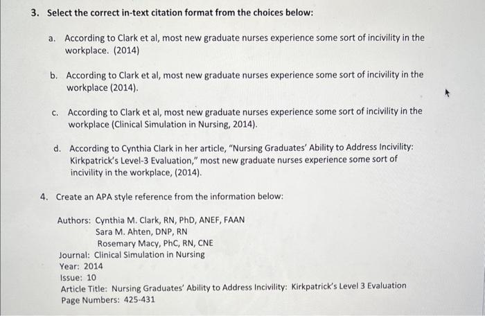 3. Select the correct in-text citation format from | Chegg.com