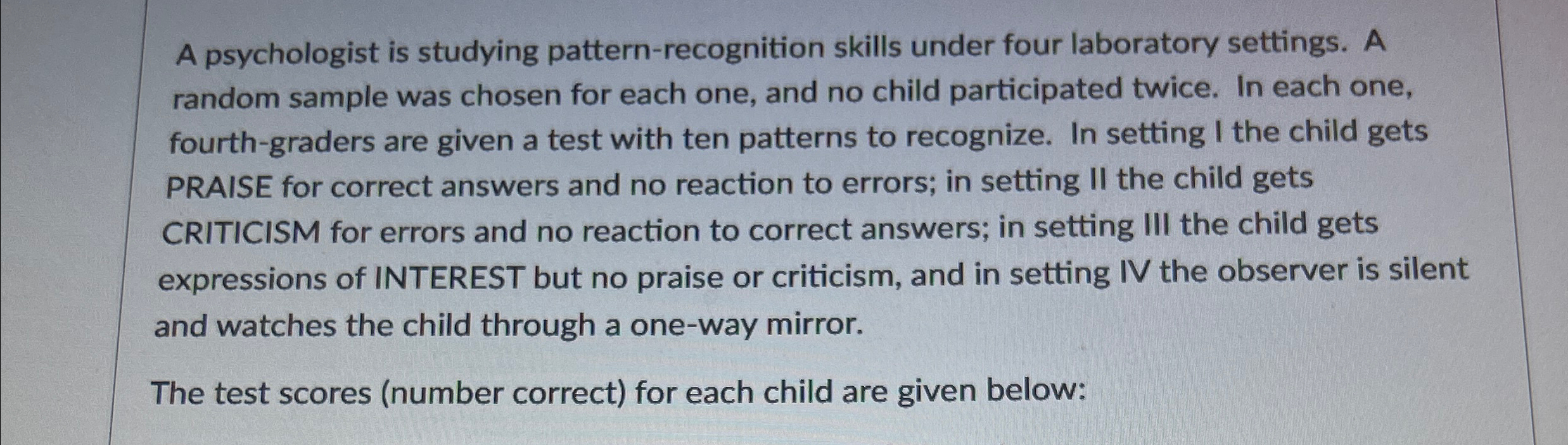 Solved A psychologist is studying pattern-recognition skills | Chegg.com