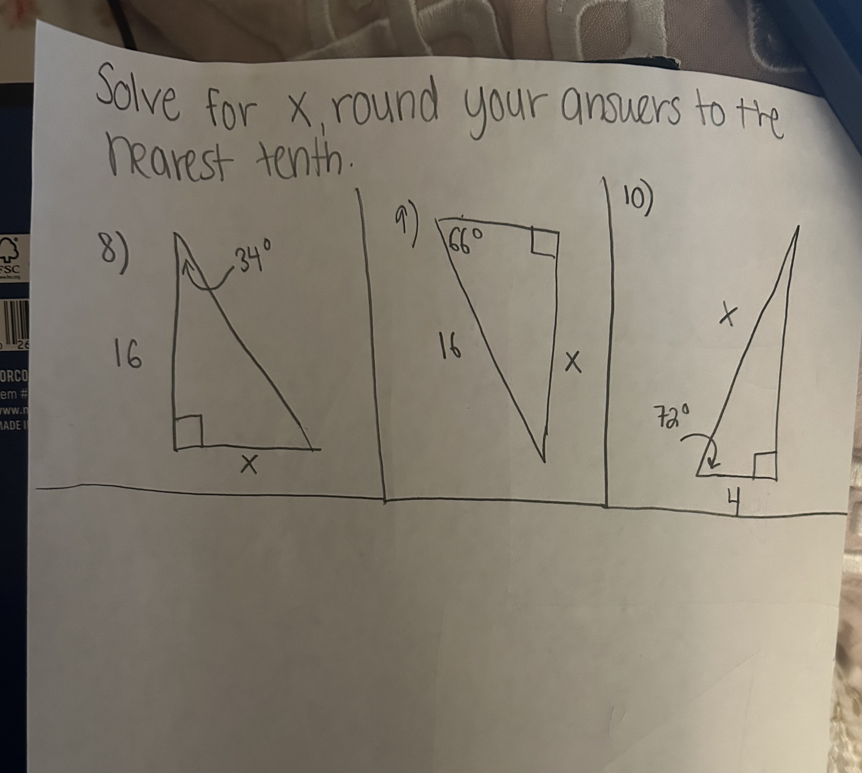 Solved Solve for x, ﻿round your answers to the nearest | Chegg.com