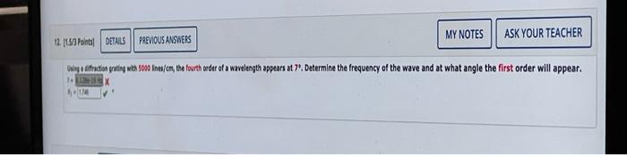 Solved Using a diffraction grating with 5000 lines/cm, the | Chegg.com