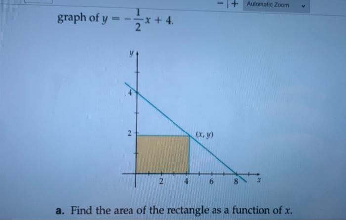 Solved graph of y=−21x+4 a. Find the area of the rectangle | Chegg.com