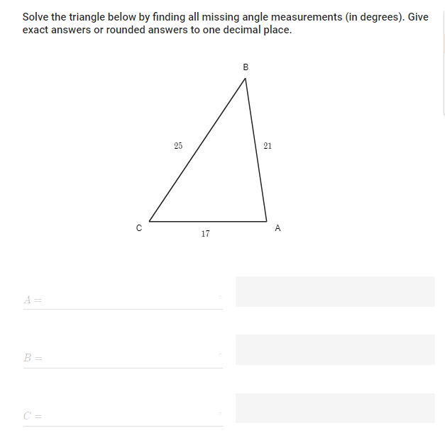 Solved Solve the triangle below by finding all missing angle | Chegg.com
