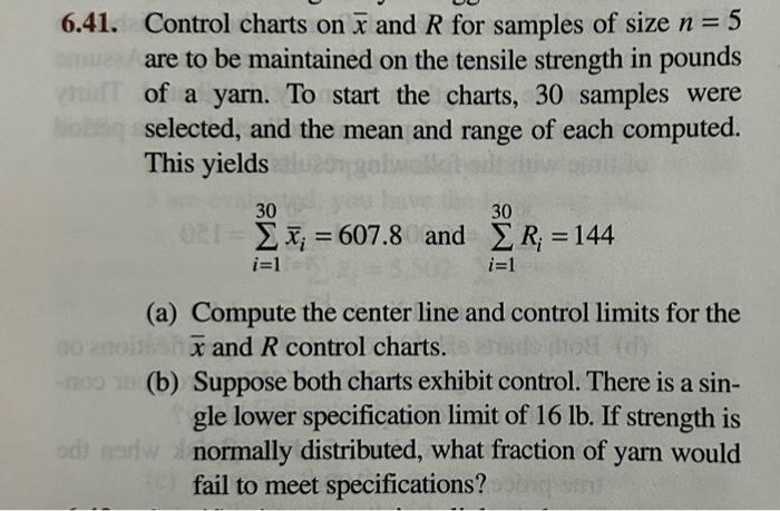 Solved 1. Control charts on xˉ and R for samples of size n=5 | Chegg.com