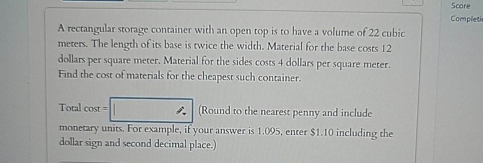 Solved A rectangular storage container with an open top is | Chegg.com