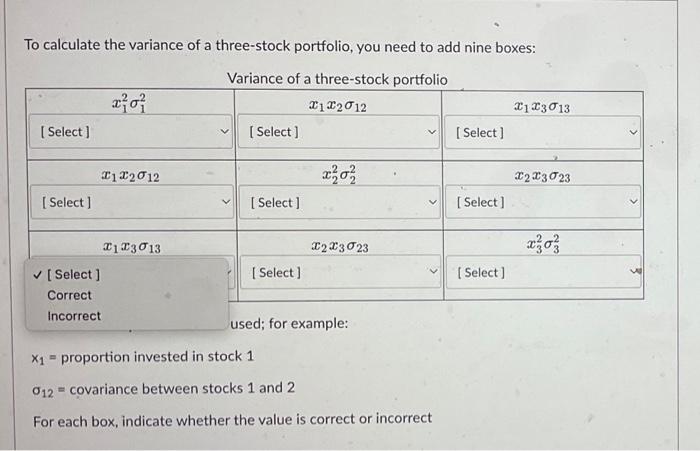 To calculate the variance of a three-stock portfolio, | Chegg.com