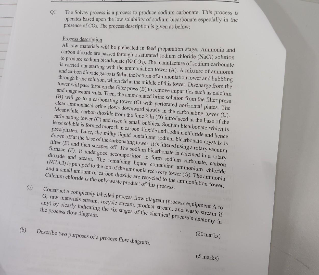 Solved (b) Q1 The Solvay process is a process to produce | Chegg.com