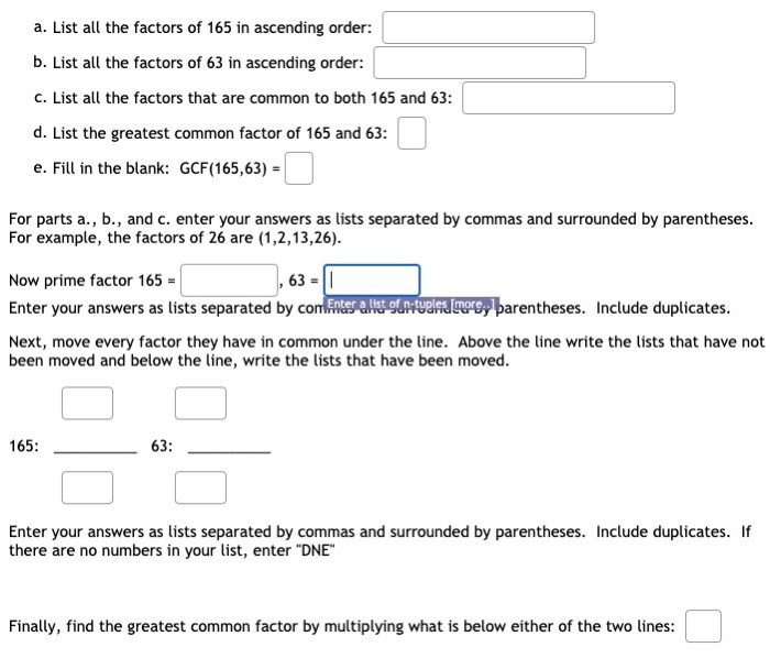 Solved a. List all the factors of 165 in ascending order: b. | Chegg.com