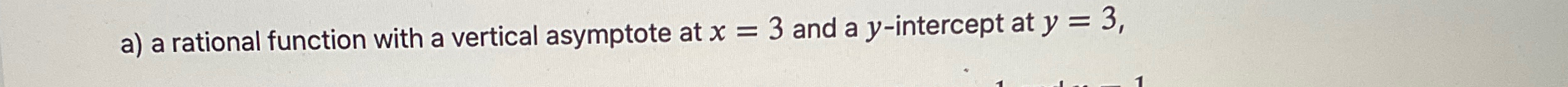 Solved a) ﻿a rational function with a vertical asymptote at | Chegg.com