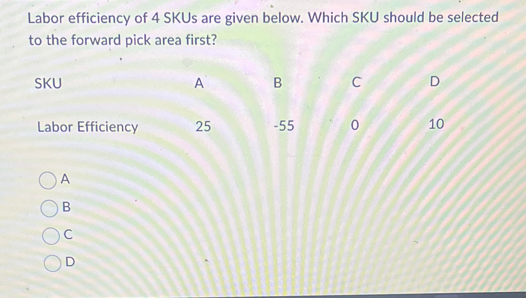 Solved Labor efficiency of 4 ﻿SKUs are given below. Which | Chegg.com