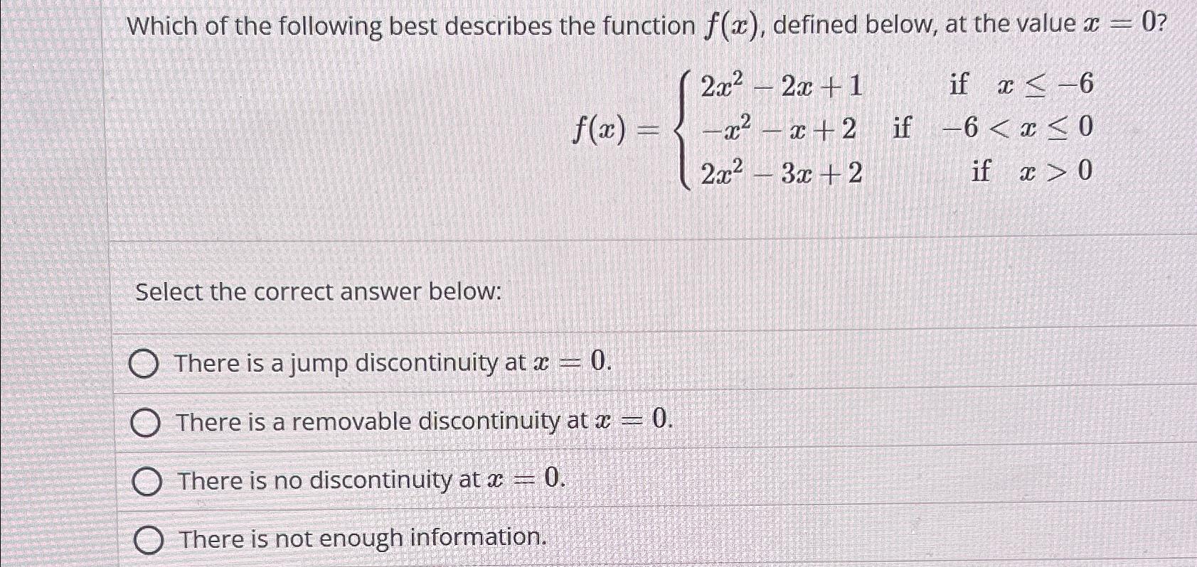 Solved Which of the following best describes the function | Chegg.com