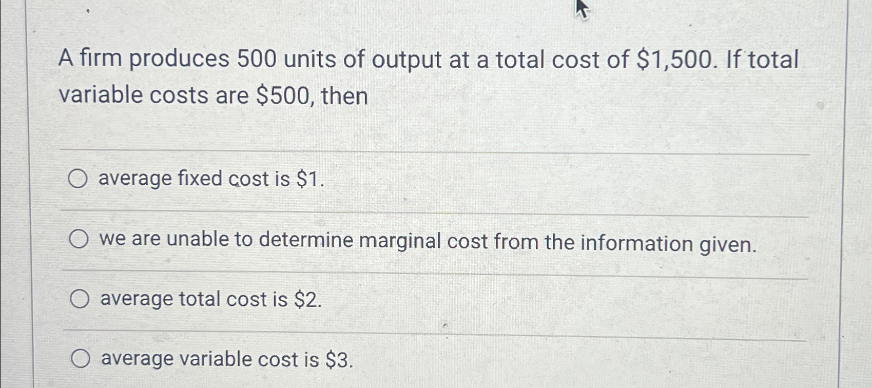 Solved A firm produces 500 ﻿units of output at a total cost | Chegg.com