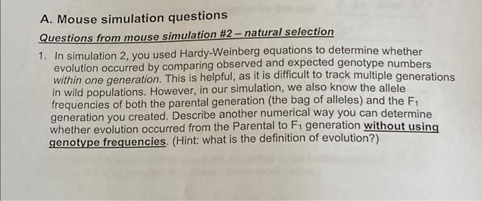 Solved A. Mouse simulation questions Questions from mouse | Chegg.com