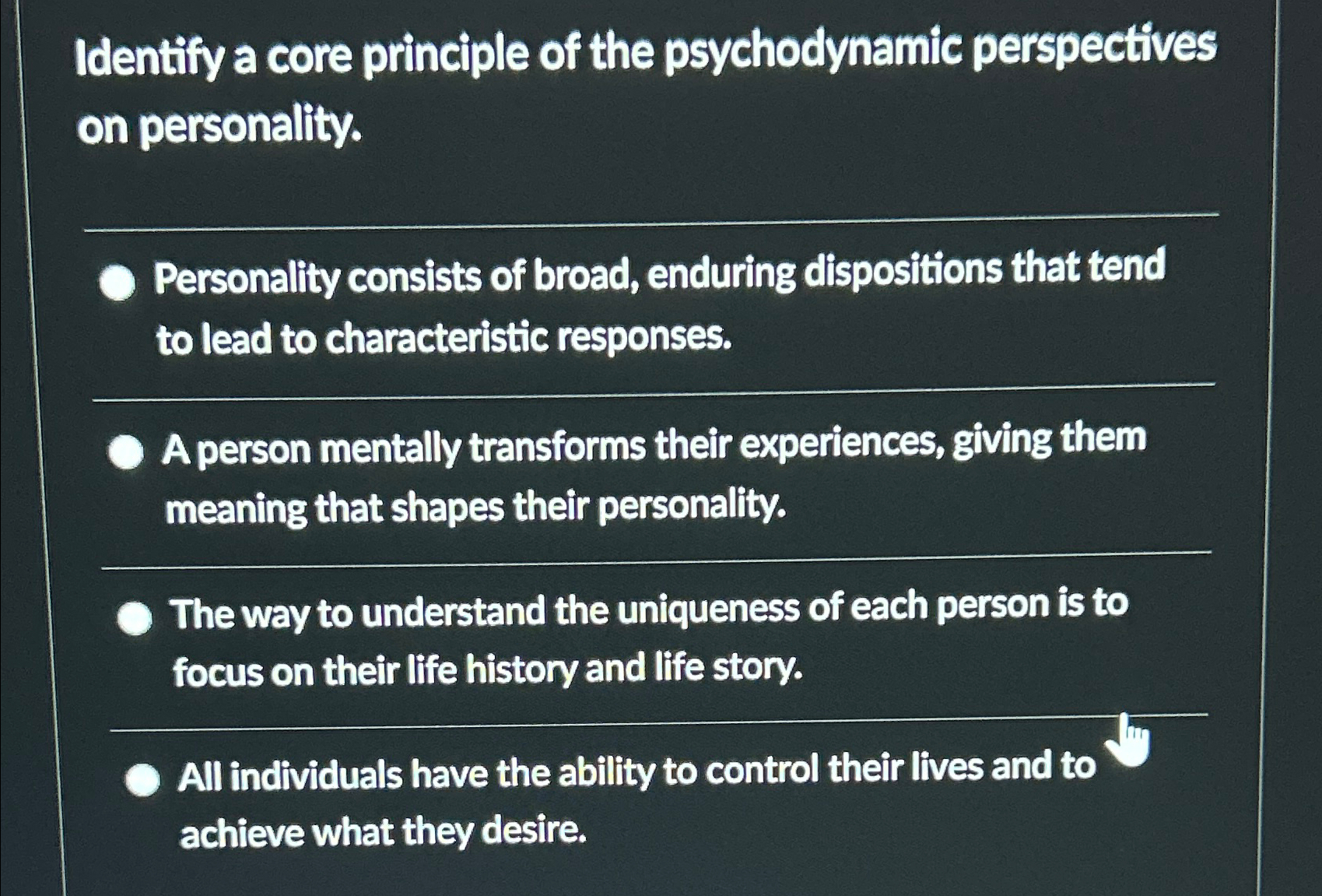 Solved Identify a core principle of the psychodynamic | Chegg.com