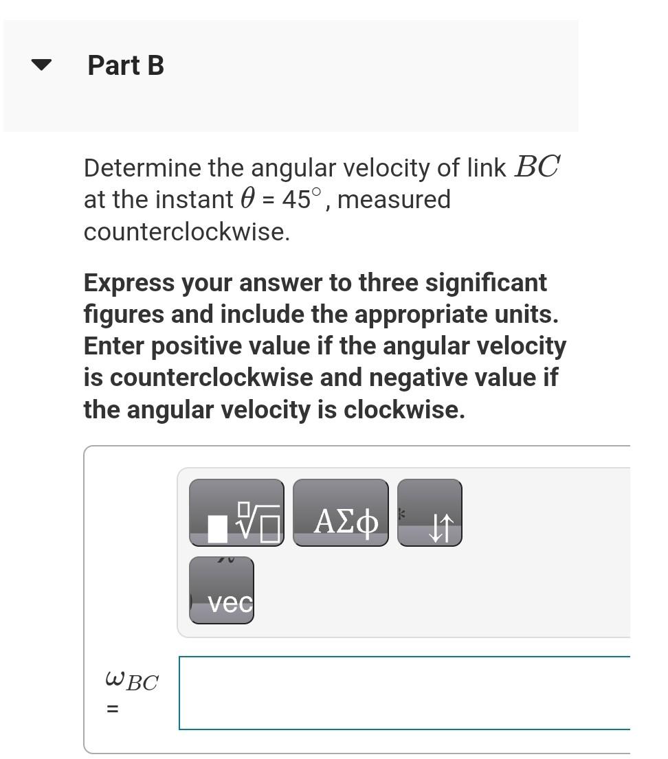 Solved The link AB has an angular velocity of 3.3rad/sPart A | Chegg.com