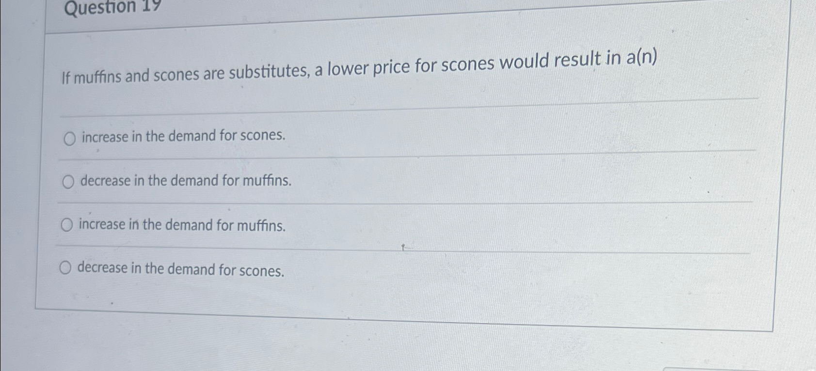 Solved Question 19If muffins and scones are substitutes, a | Chegg.com