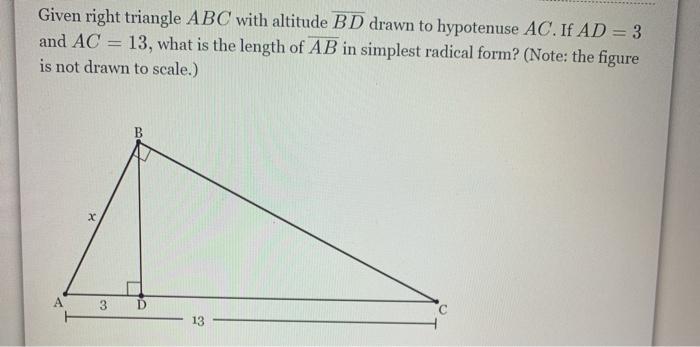 Solved Given right triangle ABC with altitude BD drawn to | Chegg.com