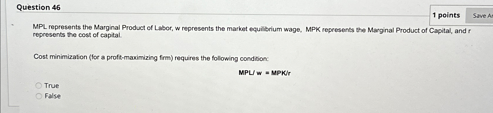 Solved Question 461 ﻿pointsMPL represents the Marginal | Chegg.com