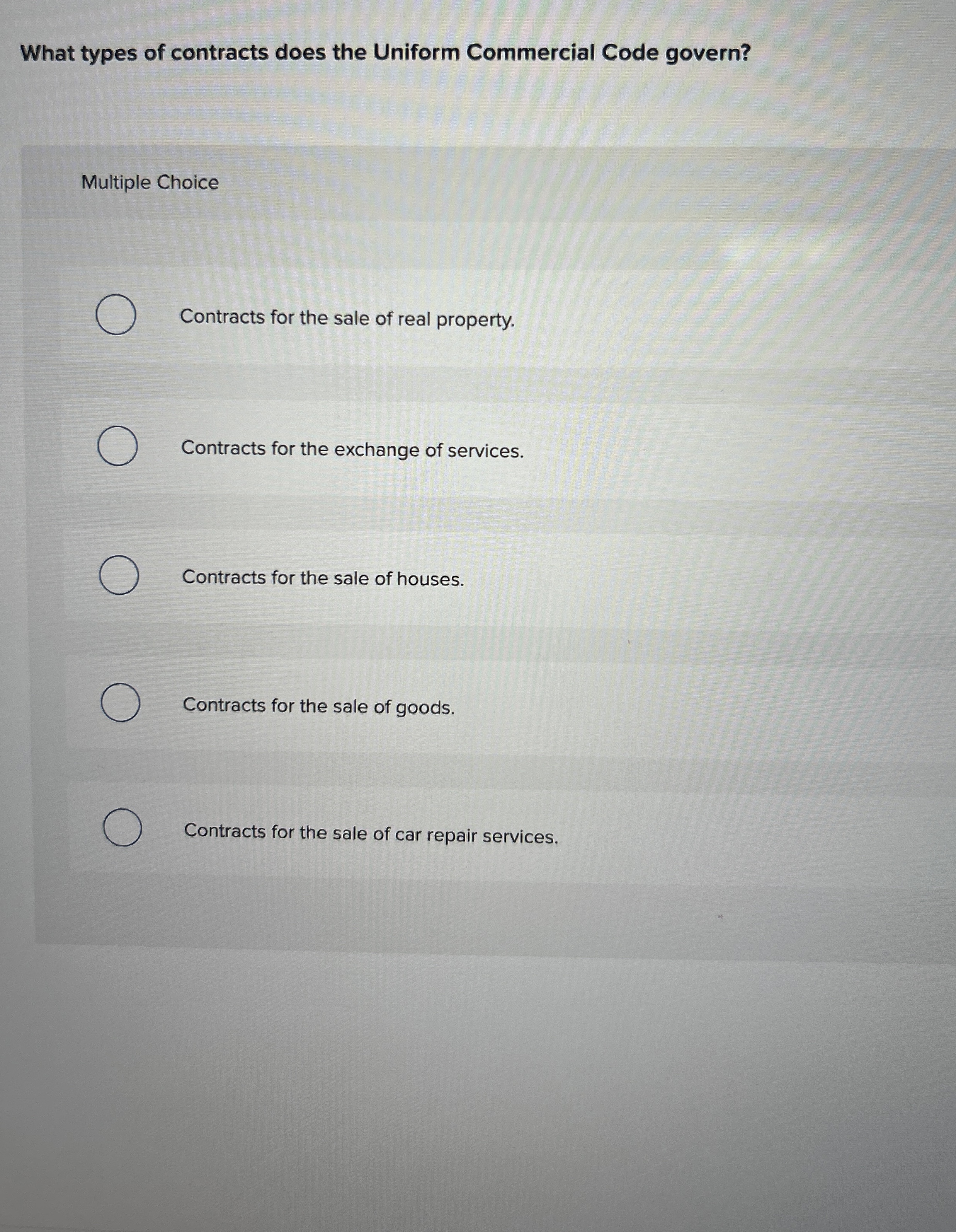 Solved What types of contracts does the Uniform Commercial | Chegg.com