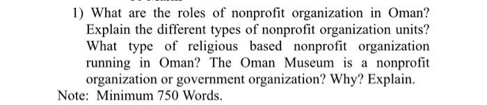 Solved 1) What are the roles of nonprofit organization in | Chegg.com
