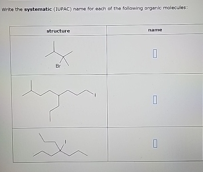 Solved Write the systematic (IUPAC) ﻿name for each of the | Chegg.com