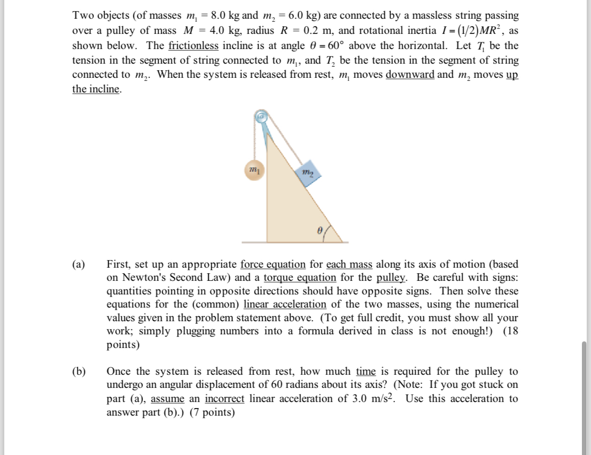 Solved Two objects (of masses m1=8.0kg ﻿and m2=6.0kg ) ﻿are | Chegg.com