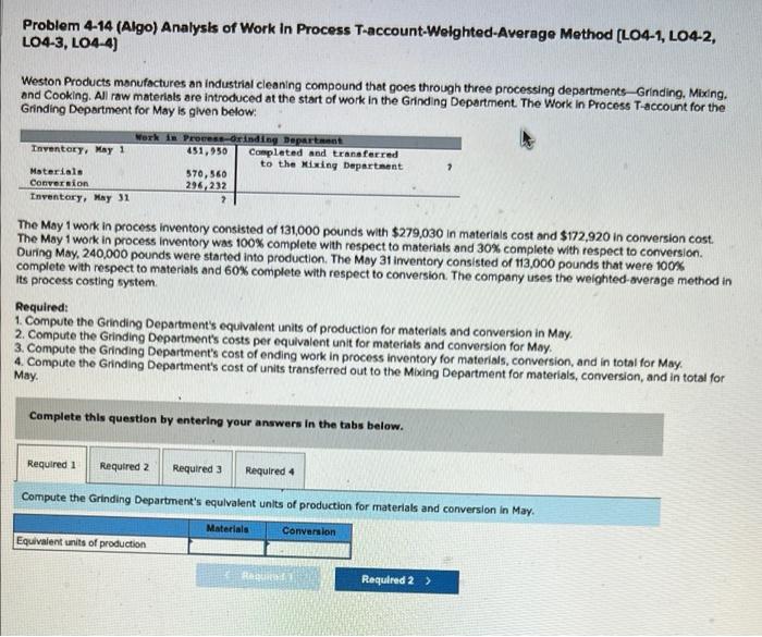 Solved Problem 4-14 (Algo) Analysis of Work in Process | Chegg.com