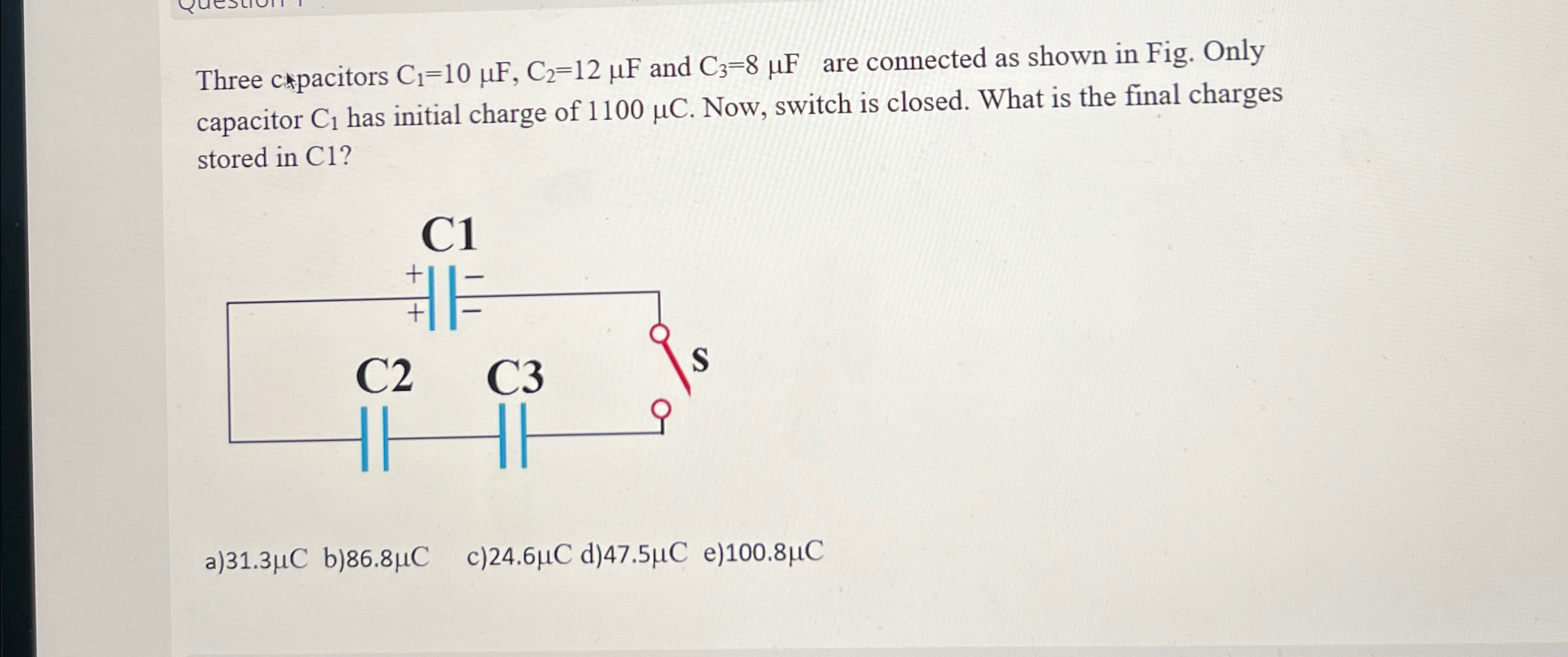 Solved Three capitors C1=10μF,C2=12μF ﻿and C3=8μF ﻿are | Chegg.com