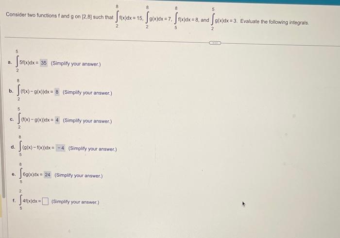 Solved Consider two functions f and g on [2,8] such that | Chegg.com