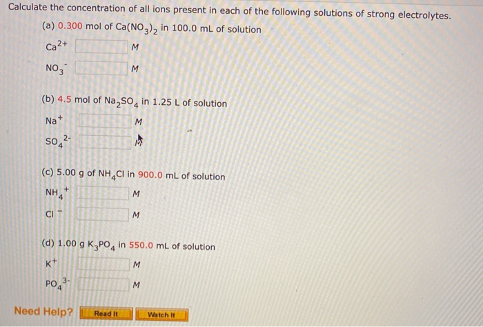 Solved Calculate the concentration of all ions present in | Chegg.com