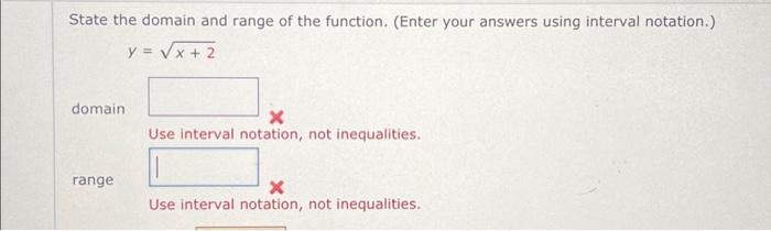 Solved State the domain and range of the function. (Enter | Chegg.com