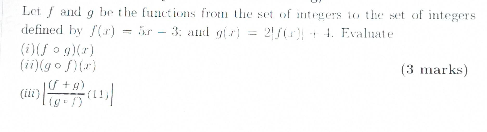 Solved Let f and g be the functions from the set of integers | Chegg.com