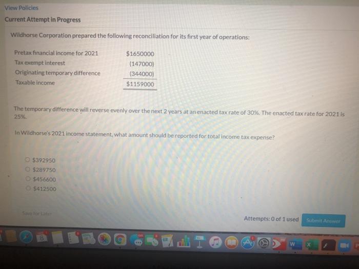 Solved View Policies Current Attempt in Progress Wildhorse | Chegg.com
