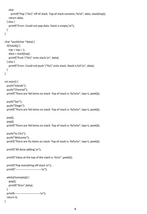 Solved TASK 4. Stacks The stack.c program below almost | Chegg.com Solved TASK 4. Stacks The stack.c program below almost | Chegg.com