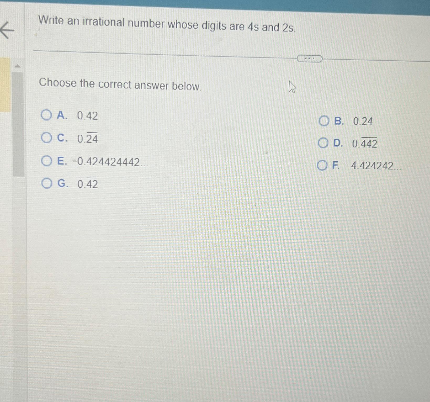 Solved Write an irrational number whose digits are 4s ﻿and | Chegg.com