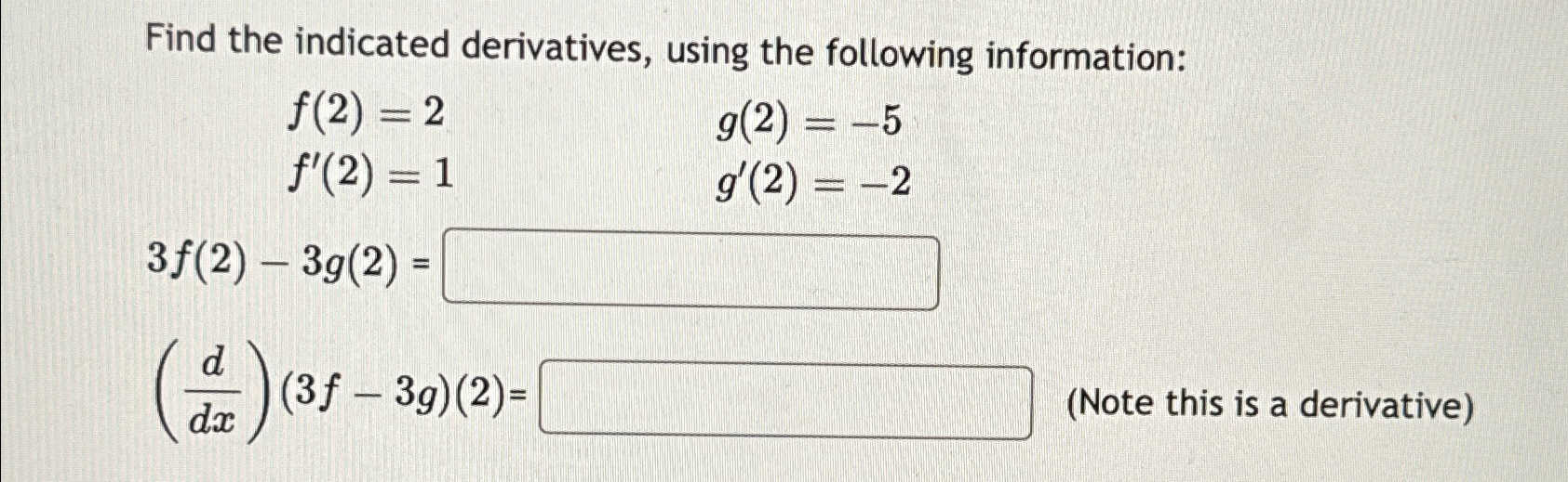 Solved Find the indicated derivatives, using the following | Chegg.com