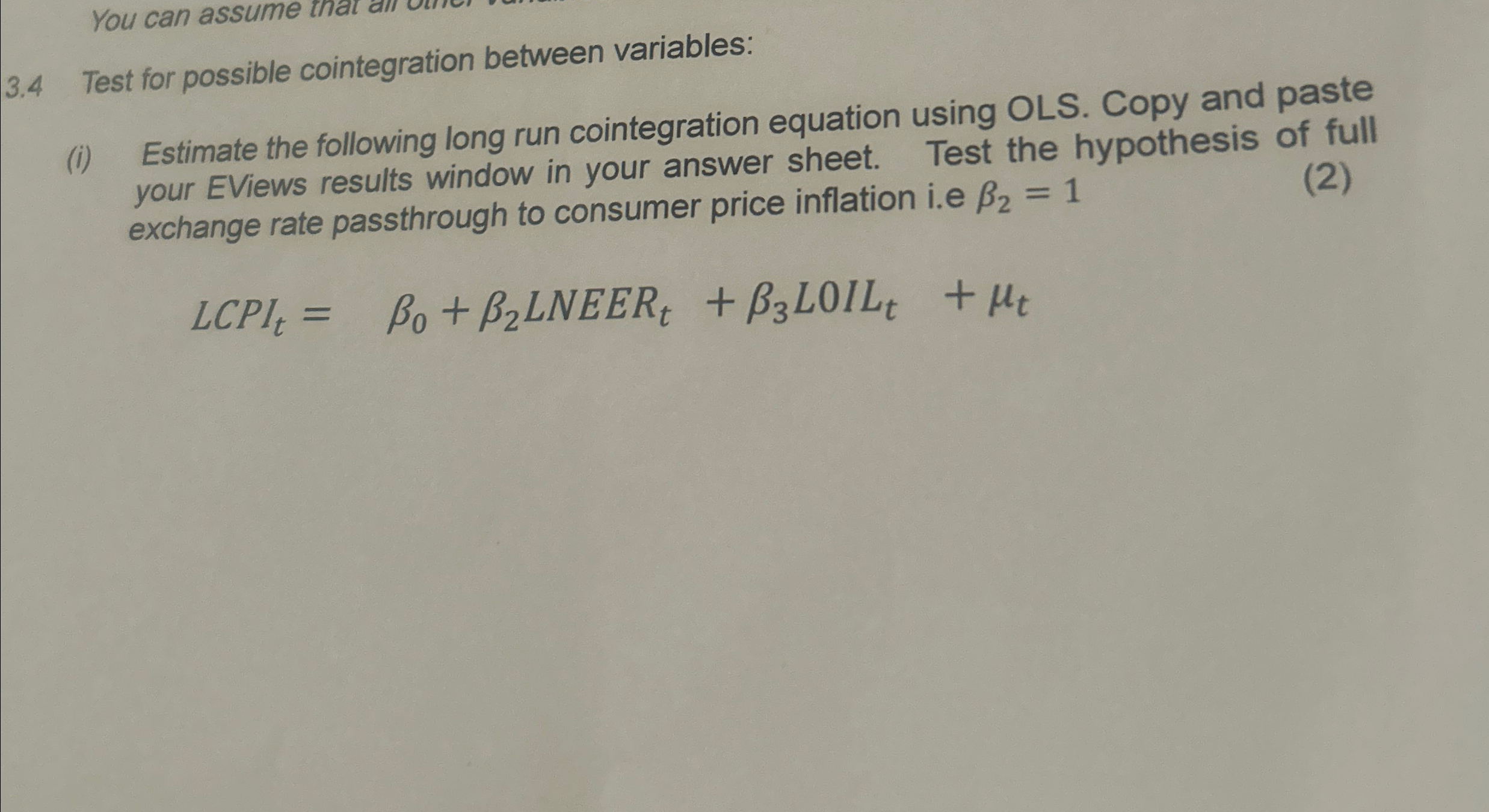 Solved 3.4 ﻿Test for possible cointegration between | Chegg.com