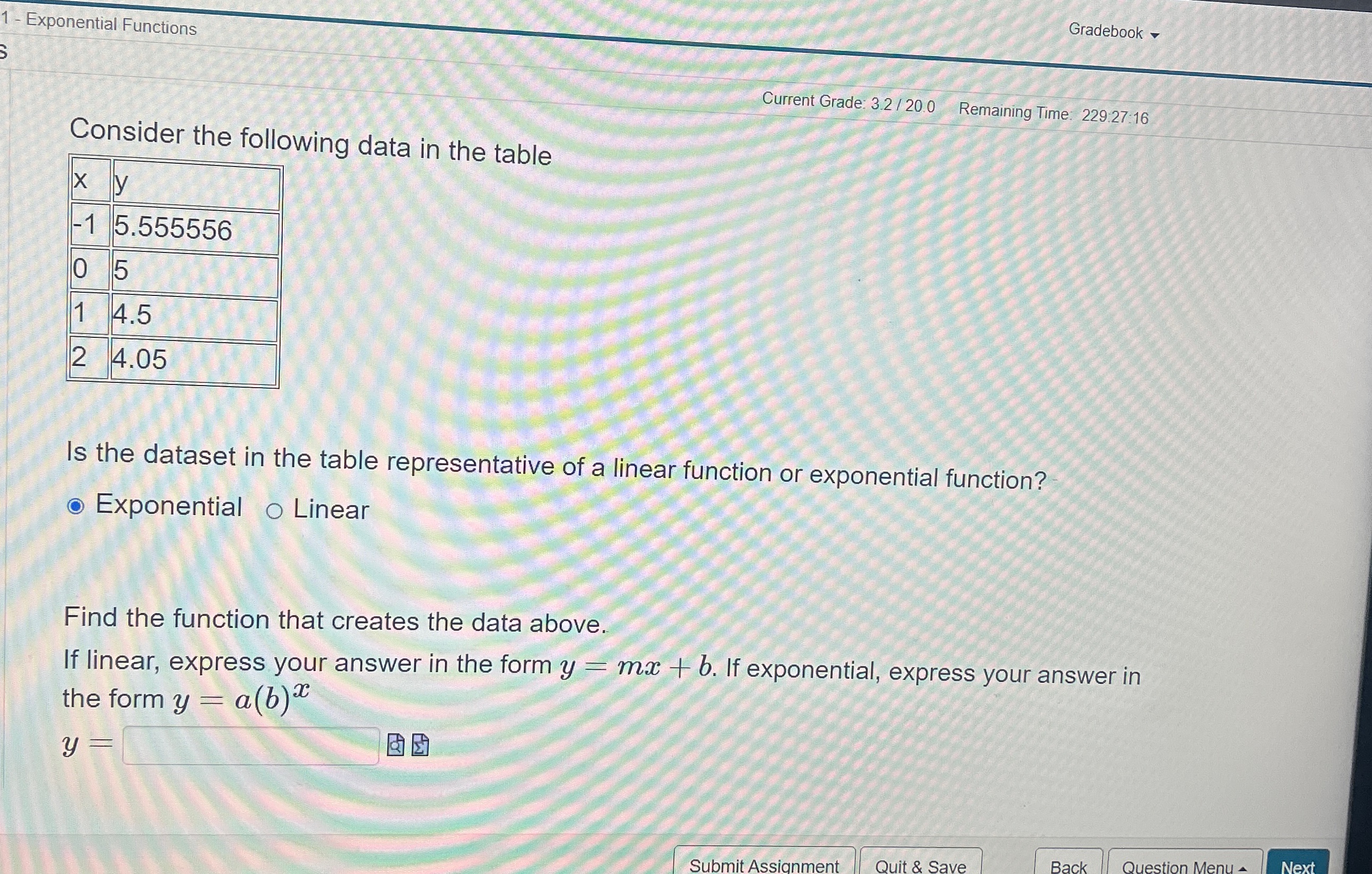 Solved 1 - ﻿Exponential FunctionsGradebookCurrent Grade: | Chegg.com