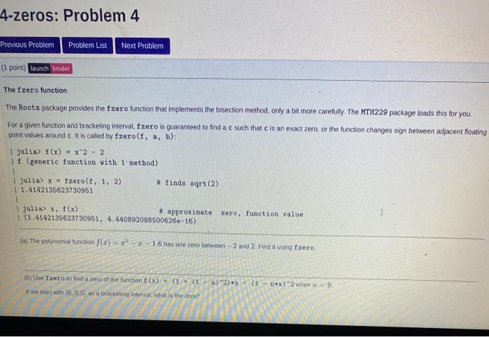 Solved (1 point) lunch binder The fzero function The Roots | Chegg.com