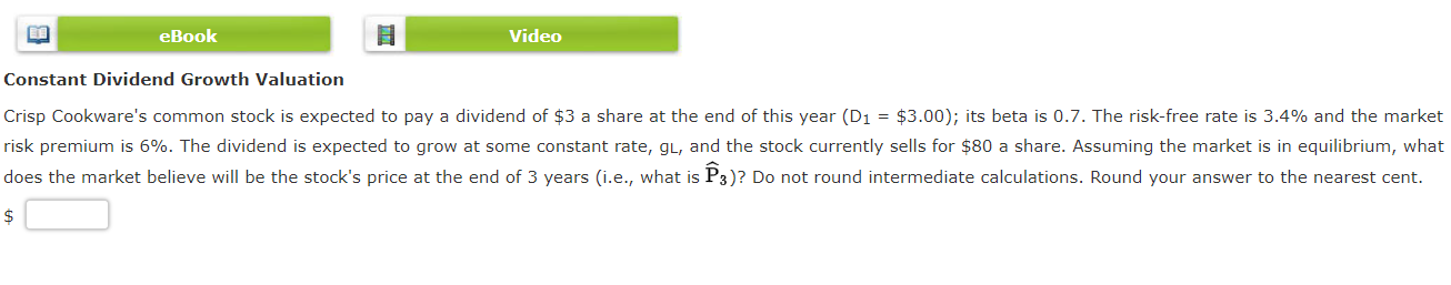Solved Constant Dividend Growth ValuationCrisp Cookware's | Chegg.com