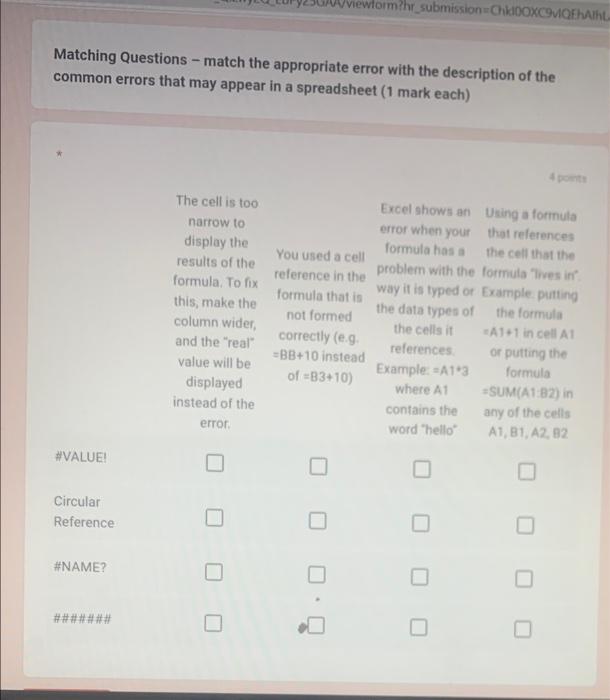 Solved Matching Questions - match the appropriate error with | Chegg.com